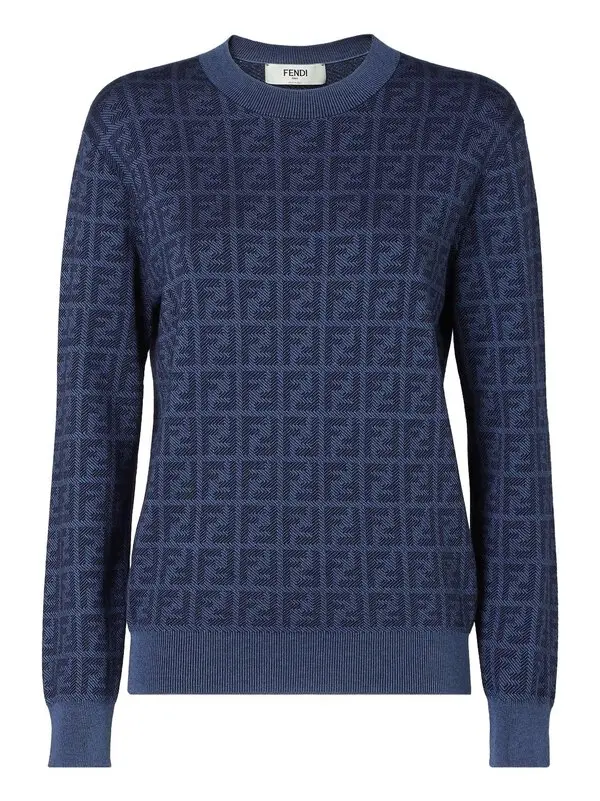 Fendi Ff Motif Wool And Silk Jumper - Blue