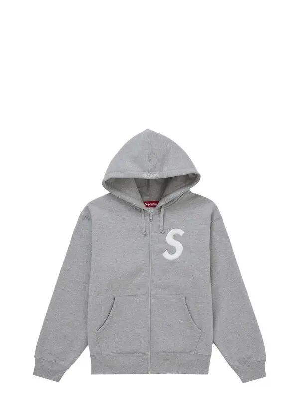 Supreme Logo Zip Up Hoodie - Heather Grey