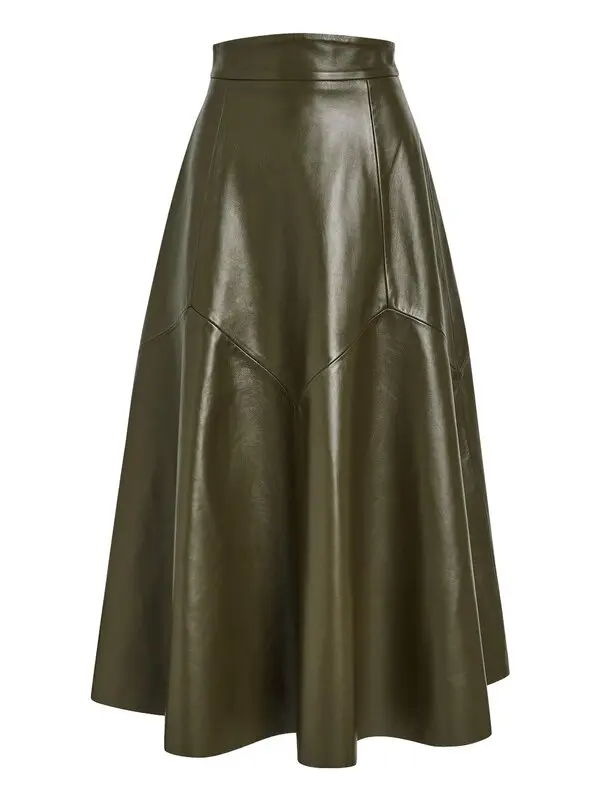 SKIIM Panelled Leather Midi Skirt - Khaki