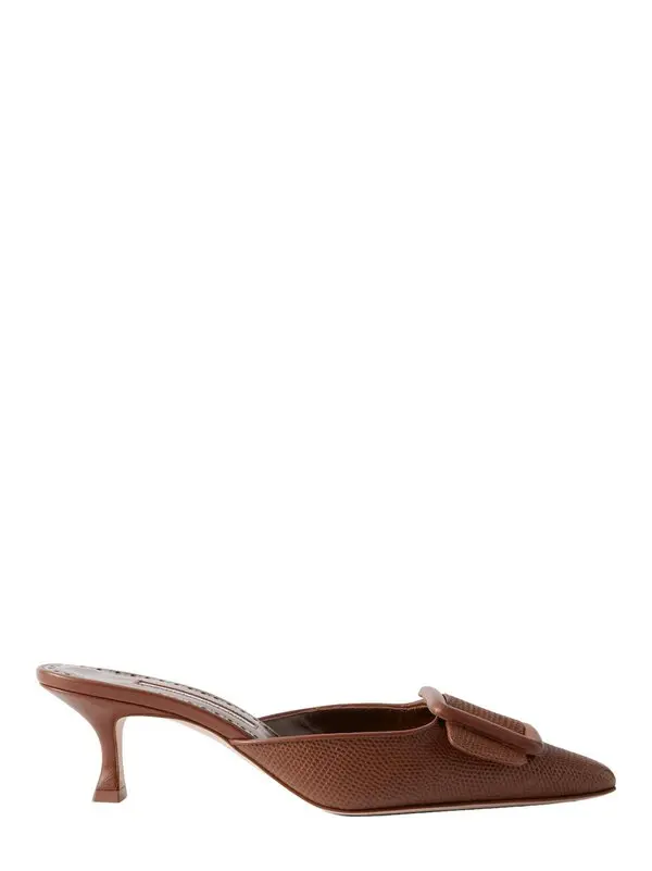 Manolo Blahnik Maysalebi 50 Lizard-effect Leather Mules - Brown