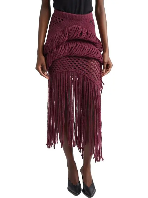 DIOTIMA Medusa Fringed Wool-blend Skirt - Barolo