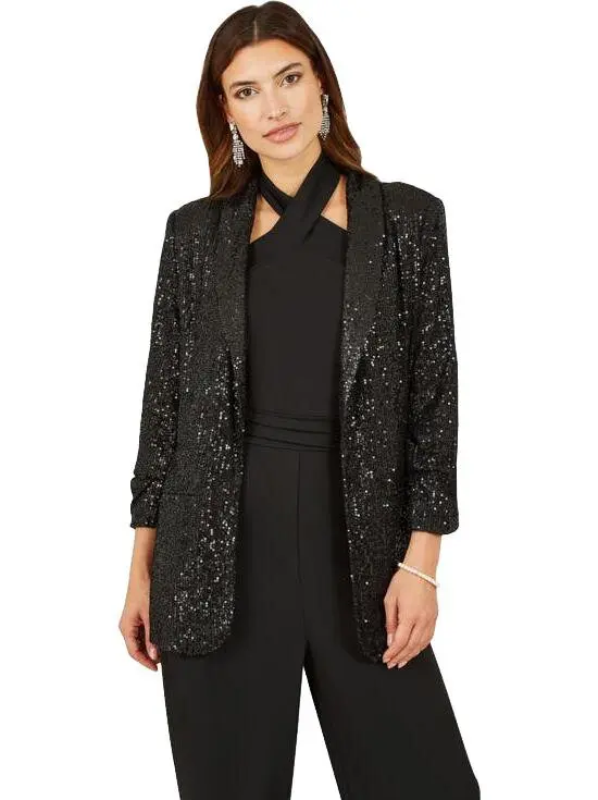 YUMI Sequin Blazer With Pockets - Black