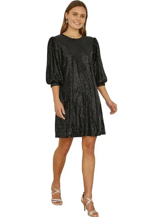 YUMI Balloon Sleeve Sequin Mini Dress - Black