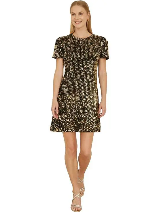 YUMI Sequin Tunic Mini Dress - Gold