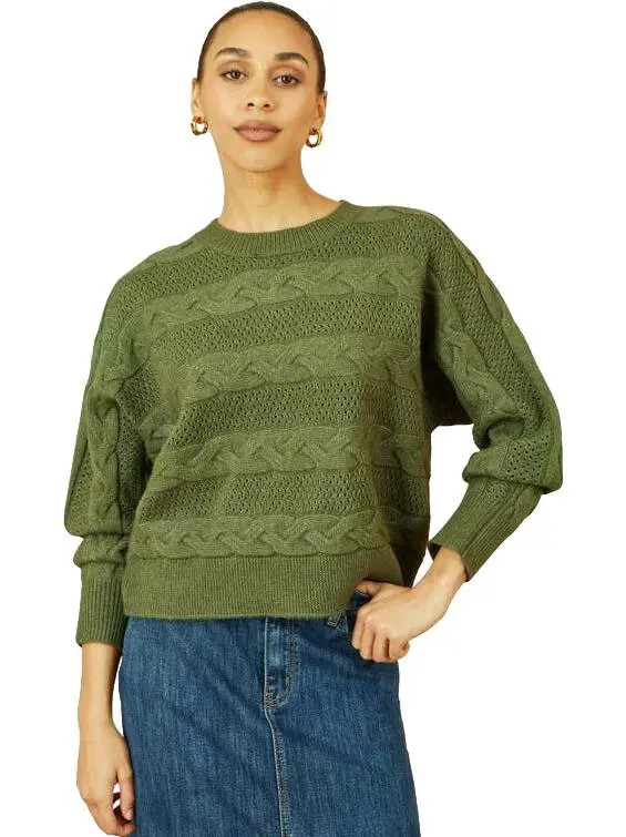 YUMI Cable Knit Relaxed Fit Jumper - Green