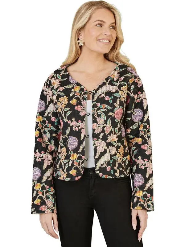 YUMI Reversible Floral Quilted Jacket - Black