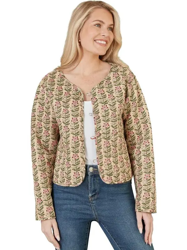YUMI Reversible Floral Quilted Jacket - Stone
