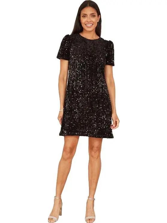 YUMI Sequin Tunic Mini Dress - Black