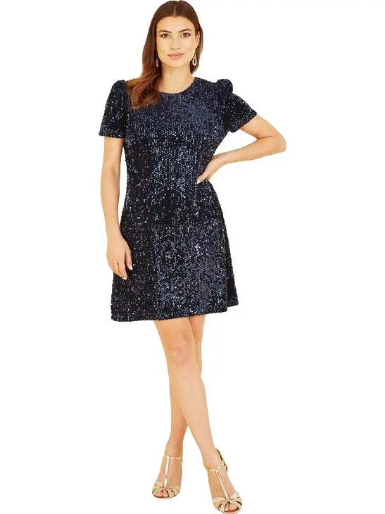 YUMI Sequin Tunic Mini Dress - Navy