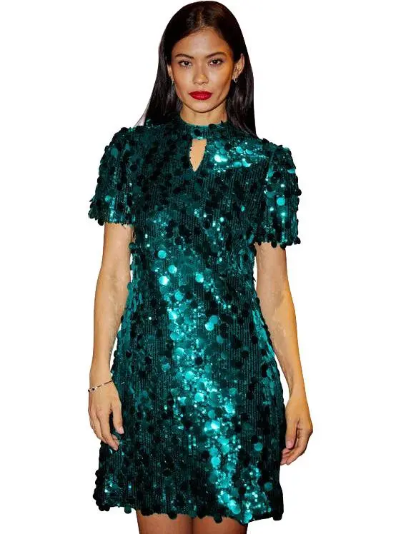 YUMI Sequin Tunic Mini Dress - Green