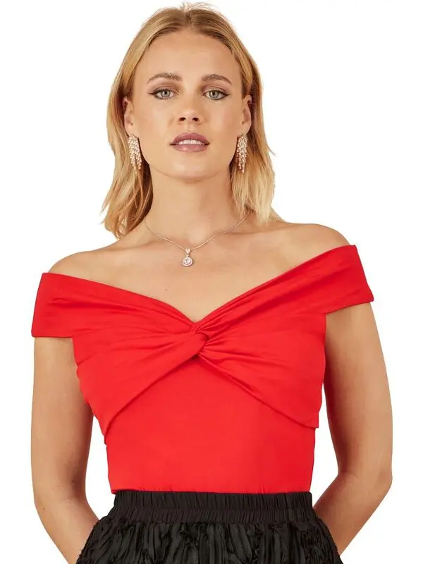 YUMI Off-the-shoulder Knot Detail Top - Red