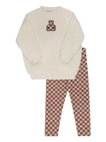 ELY'S & CO. Velour Plaid Bear Collection Sweatshirt And Leggings - Ivory/pink
