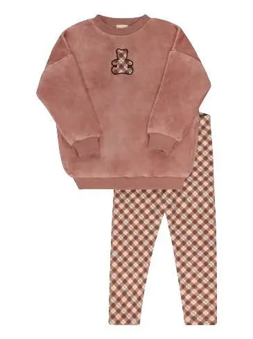 ELY'S & CO. Velour Plaid Bear Collection Sweatshirt And Leggings - Pink