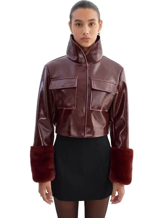 LAMARQUE Hedda Cropped Faux Leather Jacket - Bordeaux