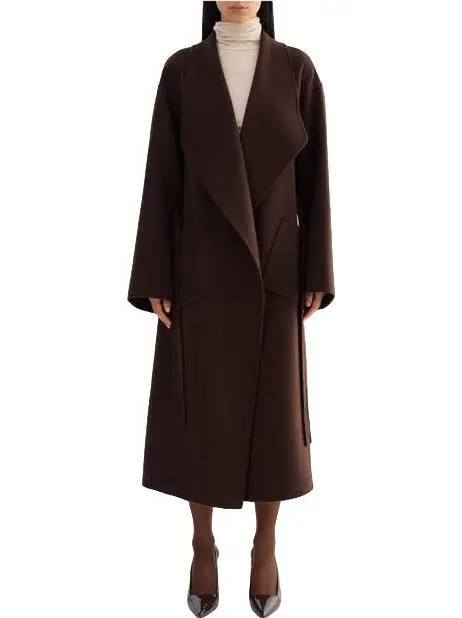 LAMARQUE Coreen Belted Wool Maxi Coat - Dark Brown