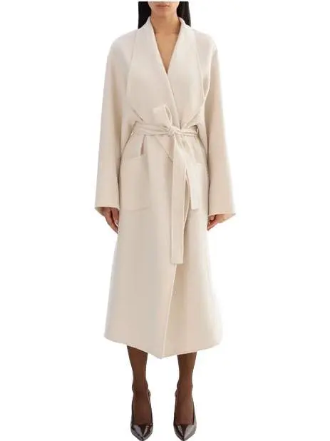 LAMARQUE Coreen Belted Wool Maxi Coat - Whisper White