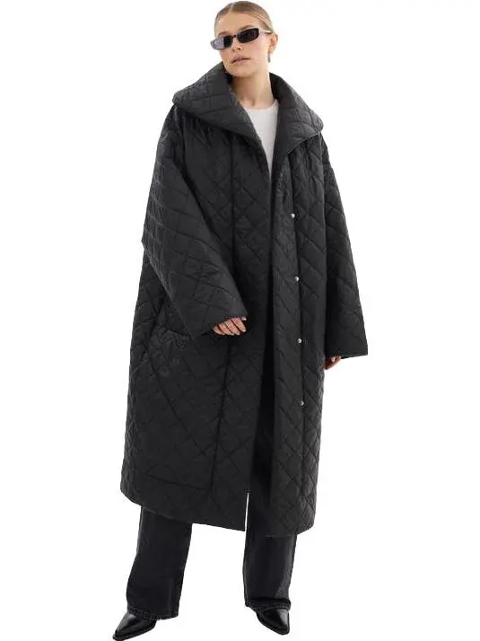 LAMARQUE Oversized Quilted Nylon Coat With Shawl Collar And Hood - Black