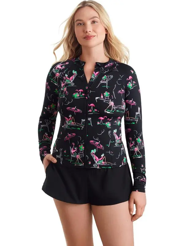 SHAPESOLVER SPORT Long Sleeve Full Zip Sunshirt - Flamingo Hotel