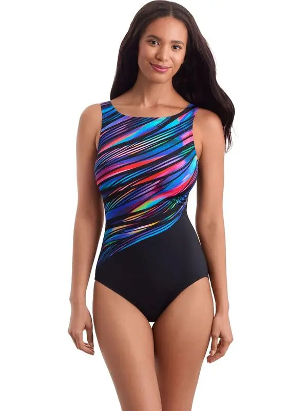 SHAPESOLVER SPORT Highneck Tank Chlorine Resistant One-piece Swimsuit - Multi Wave Power
