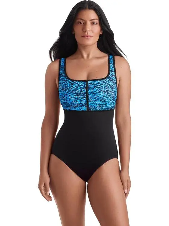 SHAPESOLVER SPORT Scoopneck One-piece Swimsuit - Wild Waves