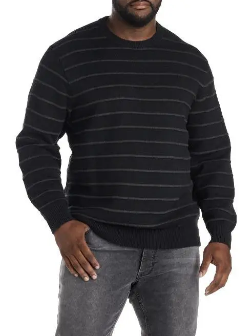 SYNRGY Textured Stripe Crewneck Sweater - Black