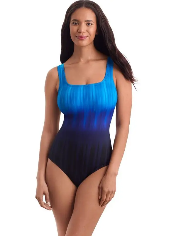 SHAPESOLVER SPORT Scoopneck Tank One-piece Swimsuit Chlorine Resistant - Blue Crystal Clear