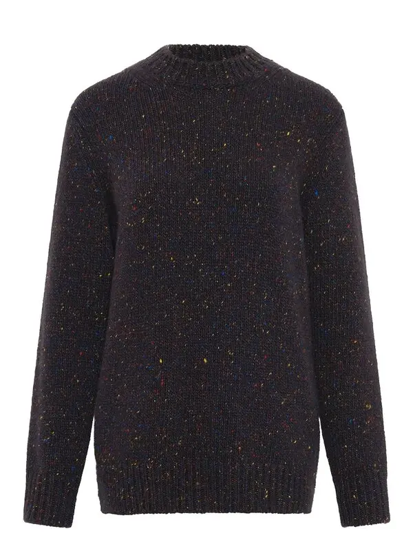 Gabriela Hearst Alfie Speckled Aran Cashmere Knit Sweater - Charcoal Multi