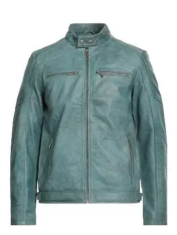 Bolongaro Trevor Deep Teal Sheepskin Biker Jacket - Green