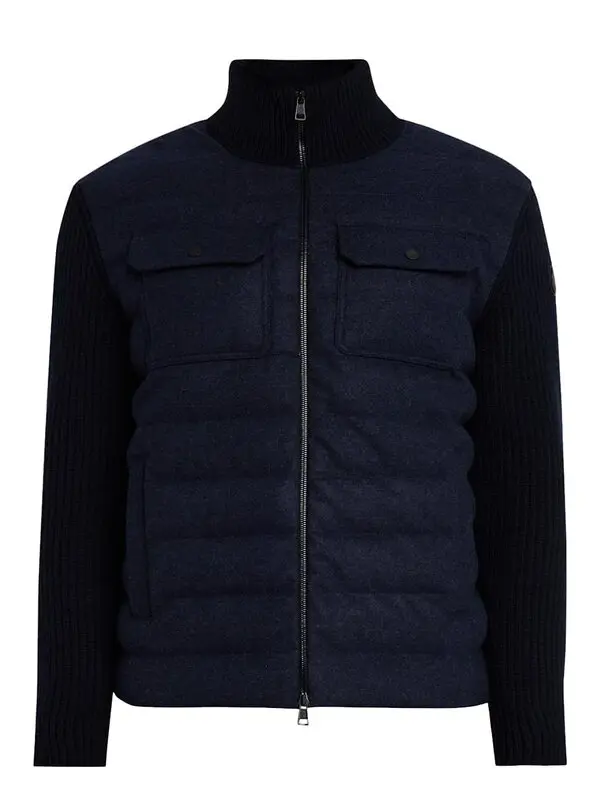 Moncler Down-filled Wool Knit Full-zip Cardigan - Navy