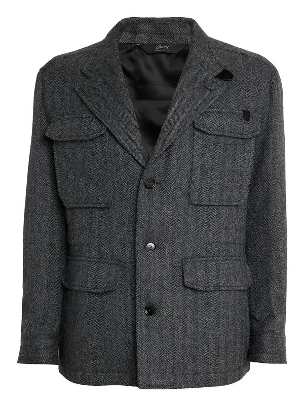 Brioni Baby Alpaca Herringbone Jacket - Gray