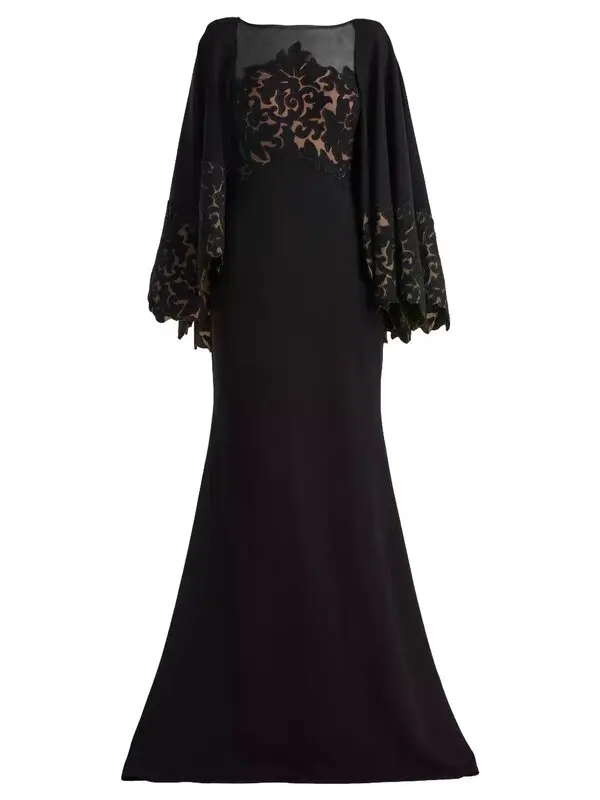 Tadashi Shoji Cape-sleeve Lace Maxi Dress - Black