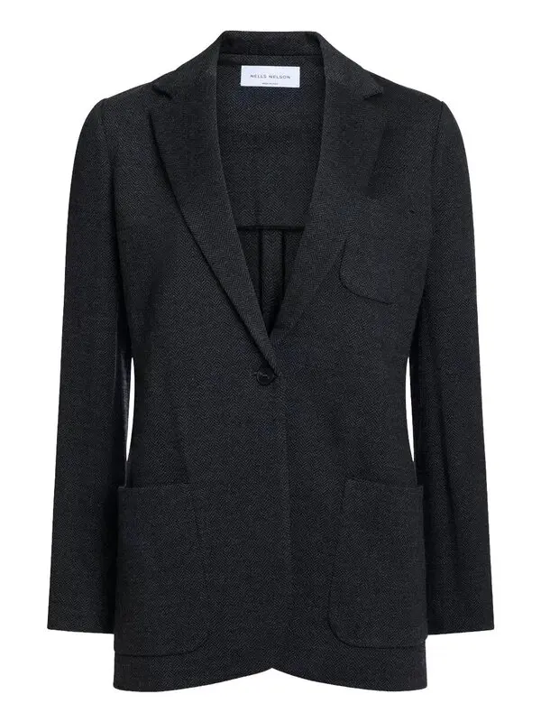 NELLS NELSON Geneve Single-breasted Herringbone Blazer - Black