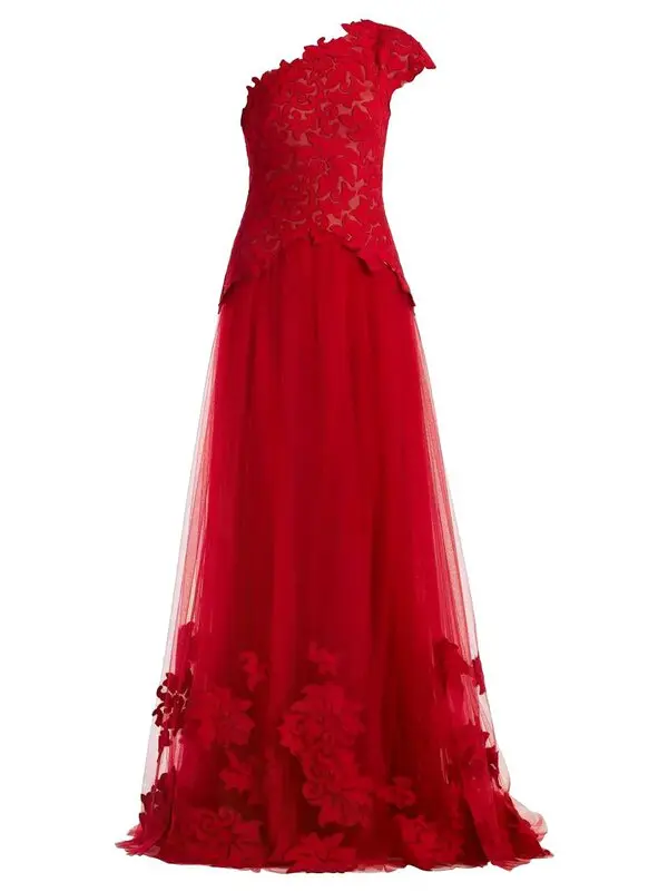 Tadashi Shoji One-shoulder Floral Maxi Dress - Red