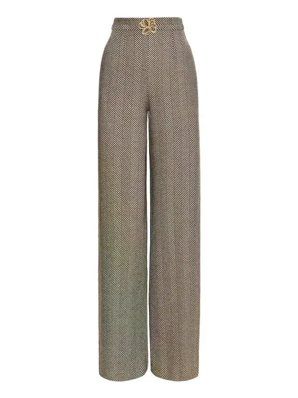 Oscar De La Renta Chevron Pattern Wool Trousers - Brown
