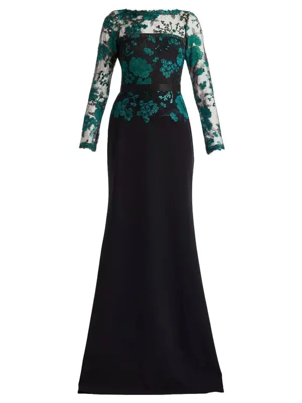 Tadashi Shoji Floral-embellished Maxi Dress - Black