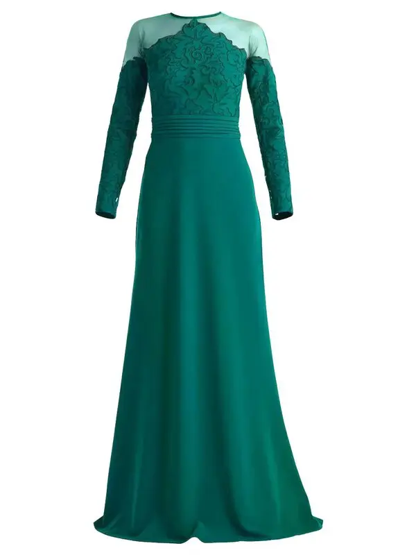 Tadashi Shoji Floral-detail Long-sleeve Maxi Dress - Green