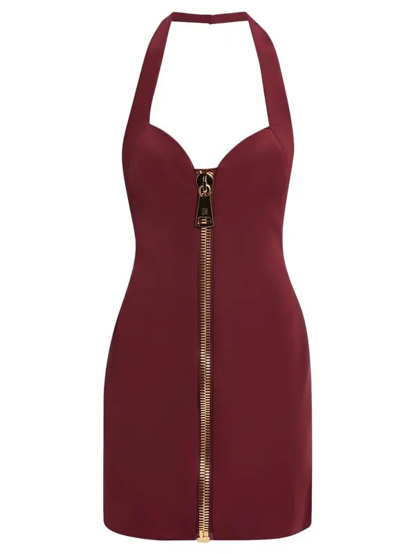Balmain Zip-front Compact Knit Halter Mini Dress - Violet