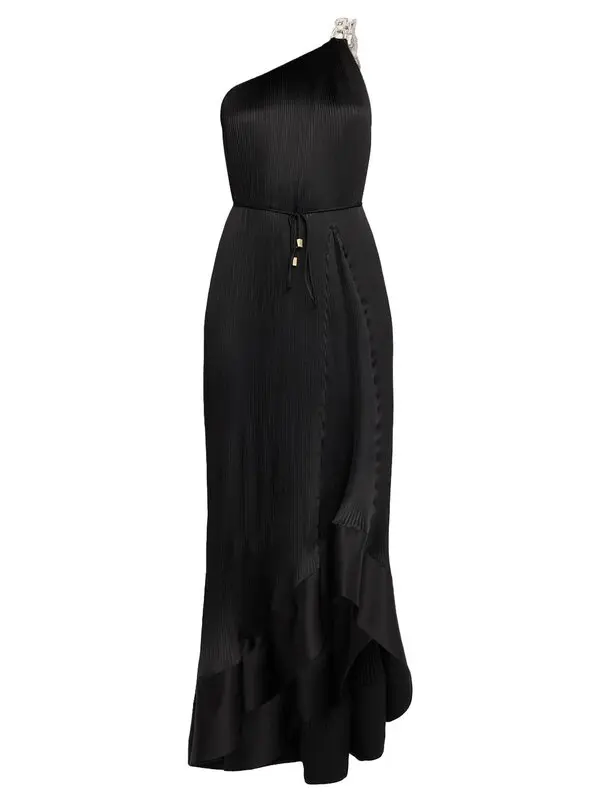 MILLY Mariah One-shoulder Pleated Maxi Dress - Black