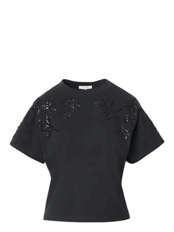 Rag & Bone Kelly Boxy Beaded Floral Tee - Black