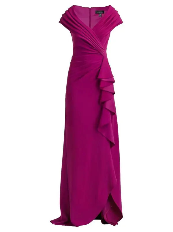 Tadashi Shoji Ruffled Draped Maxi Dress - Purple