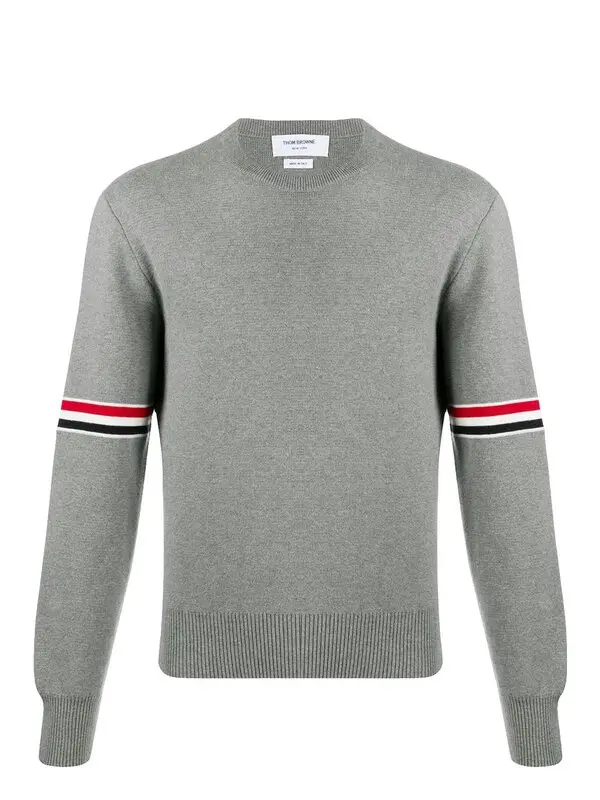 Thom Browne Milano Stitch Crew Neck Pullover With Stripe - Grey