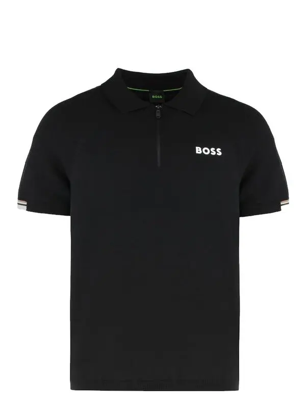 BOSS Short Sleeve Polo With Zip - Black