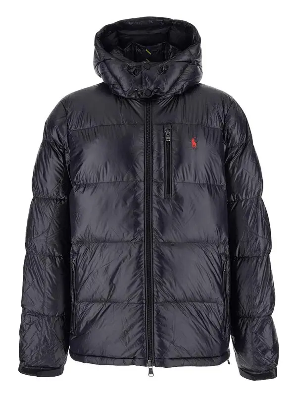 Polo Ralph Lauren Down Jacket With Patent Effect And Embroidered Pony Logo - Black