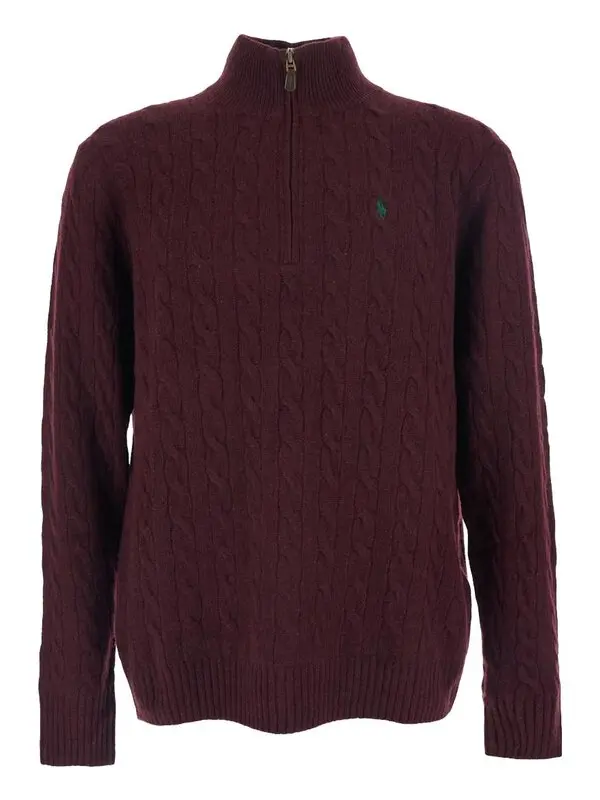 Ralph Lauren Cable Knit Half Zip Sweater - Red