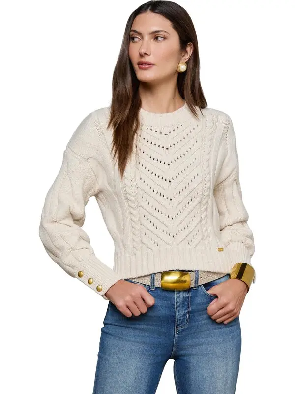L'Agence Storm Cable-knit Cropped Sweater - Ivory/gold