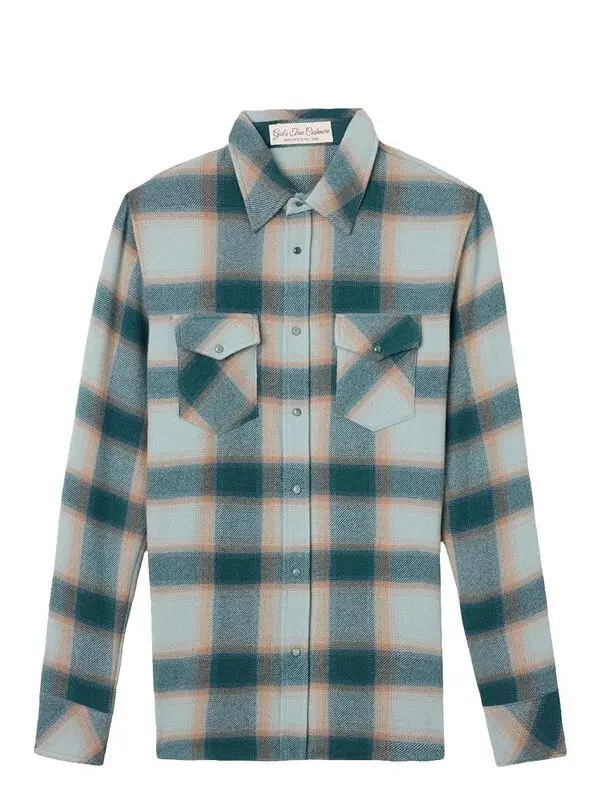 GOD'S TRUE CASHMERE Cashmere Plaid Two-pocket Button-down Shirt - Emerald