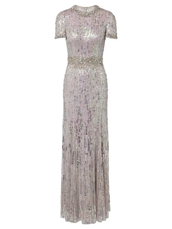 Jenny Packham Celeste Embellished Gown - Silver