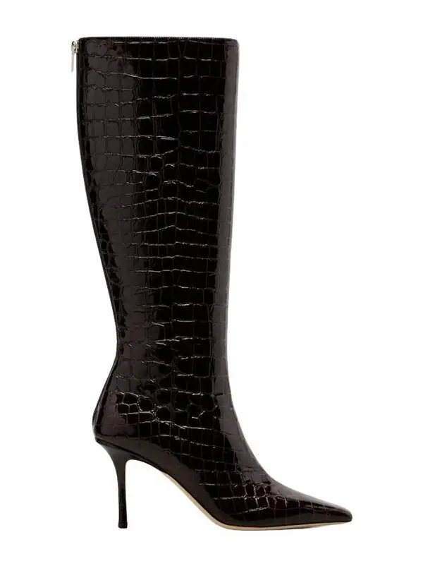 JIMMY CHOO Agathe 85 Croc-effect Leather Knee-high Boots - Brown