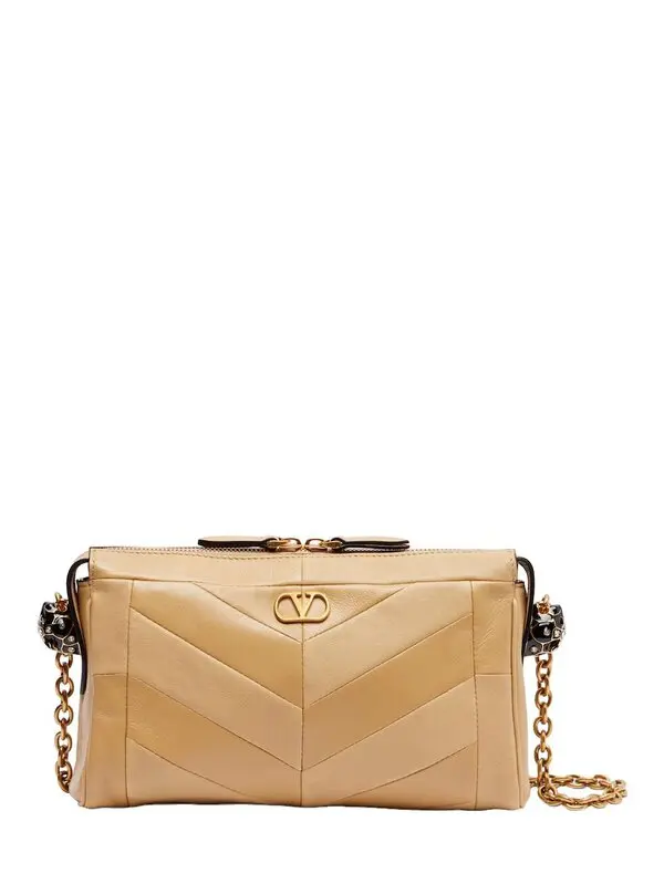 Valentino Garavani Panthea Small Leather Crossbody Bag - Beige