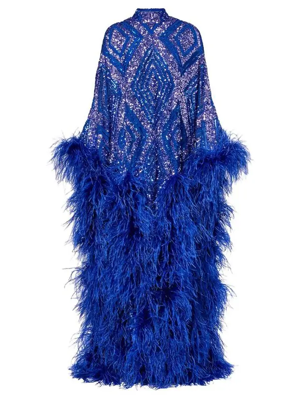 TALLER MARMO Casta Diva Follies Sequined Tulle Kaftan - Blue